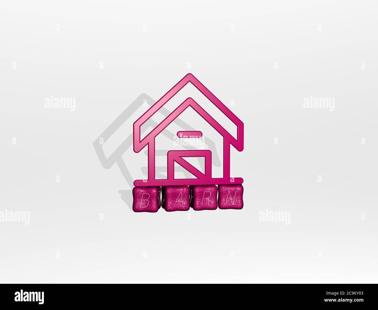 3D graphical image of BARN vertically along with text built by metallic ...