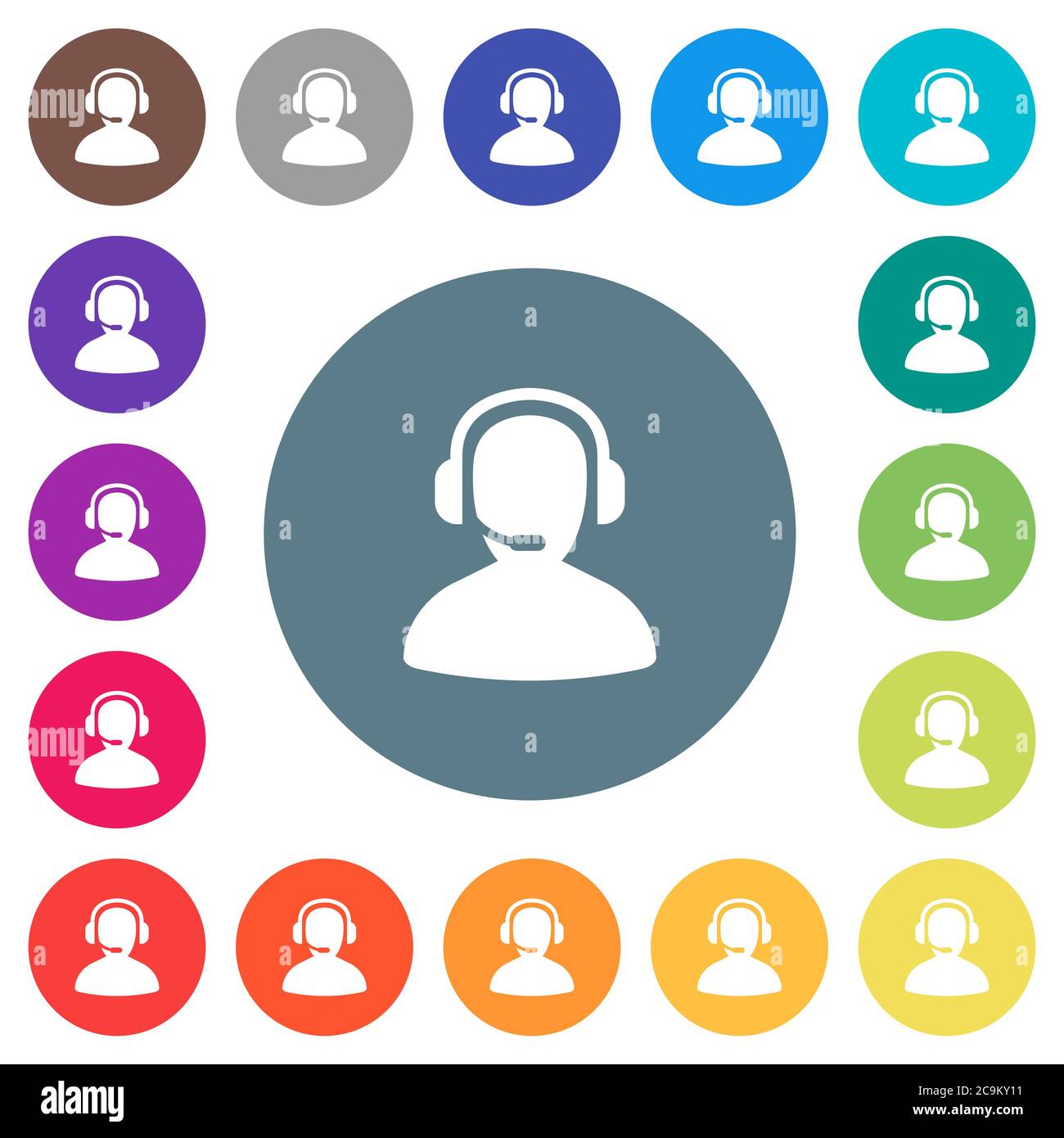 Operator flat white icons on round color backgrounds. 17 background ...