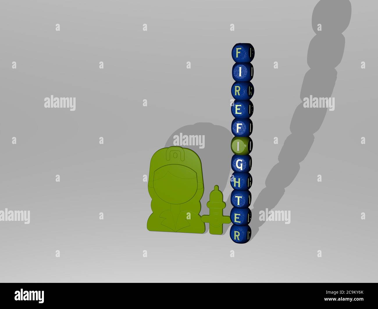 3D illustration of firefighter graphics and text around the icon made ...