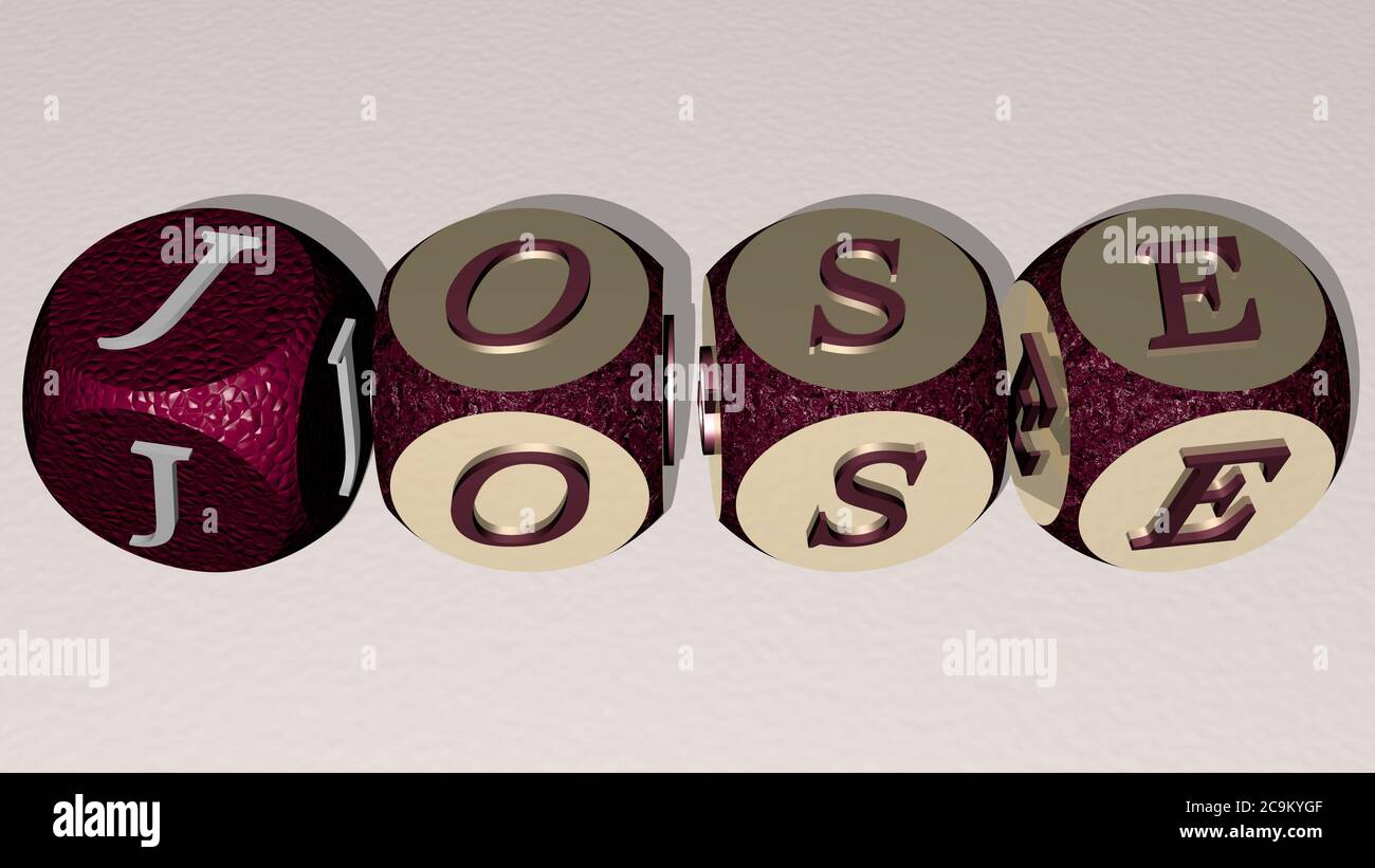 crosswords of jose arranged by cubic letters on a mirror floor, concept ...