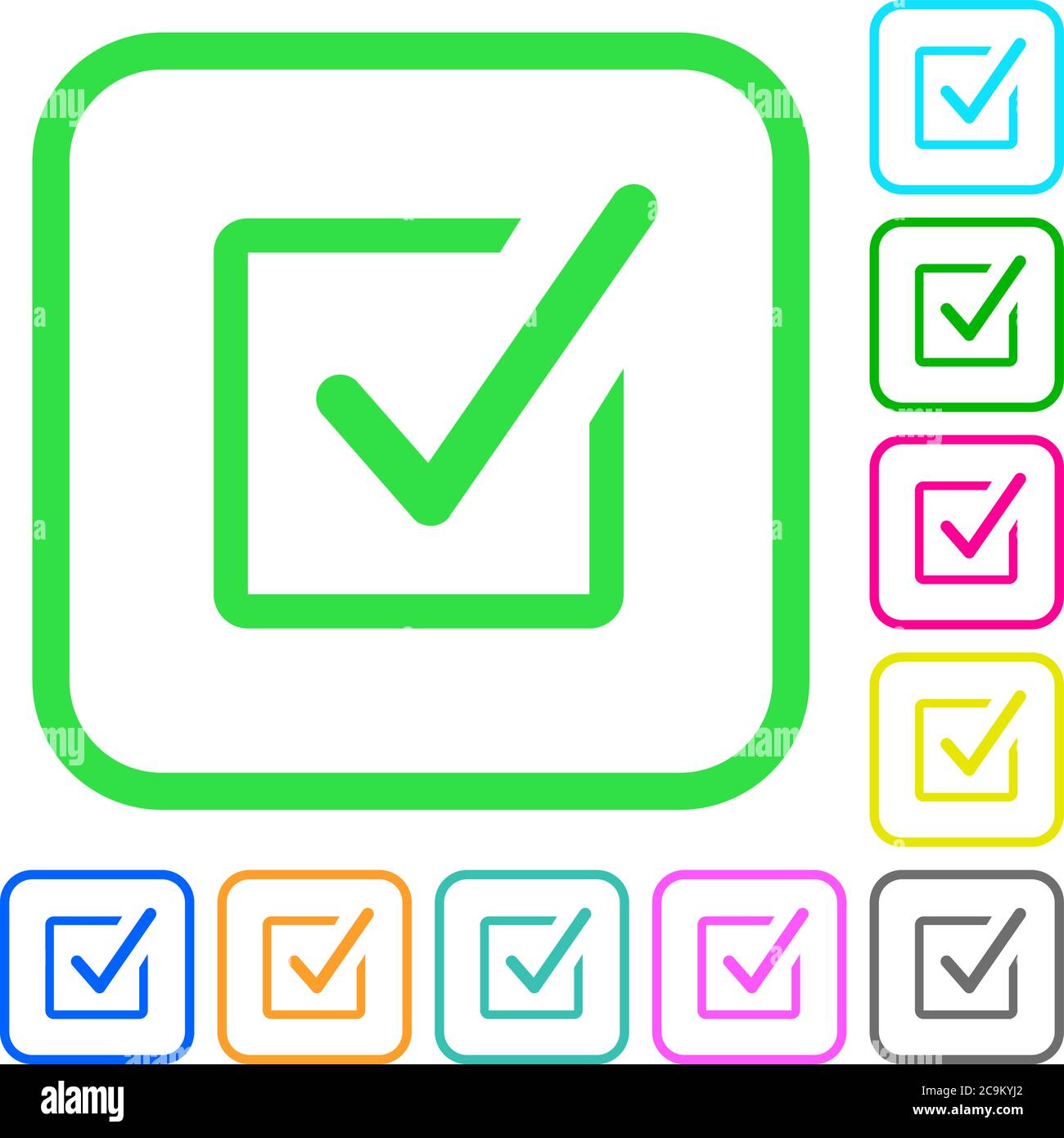 Checked box vivid colored flat icons in curved borders on white ...