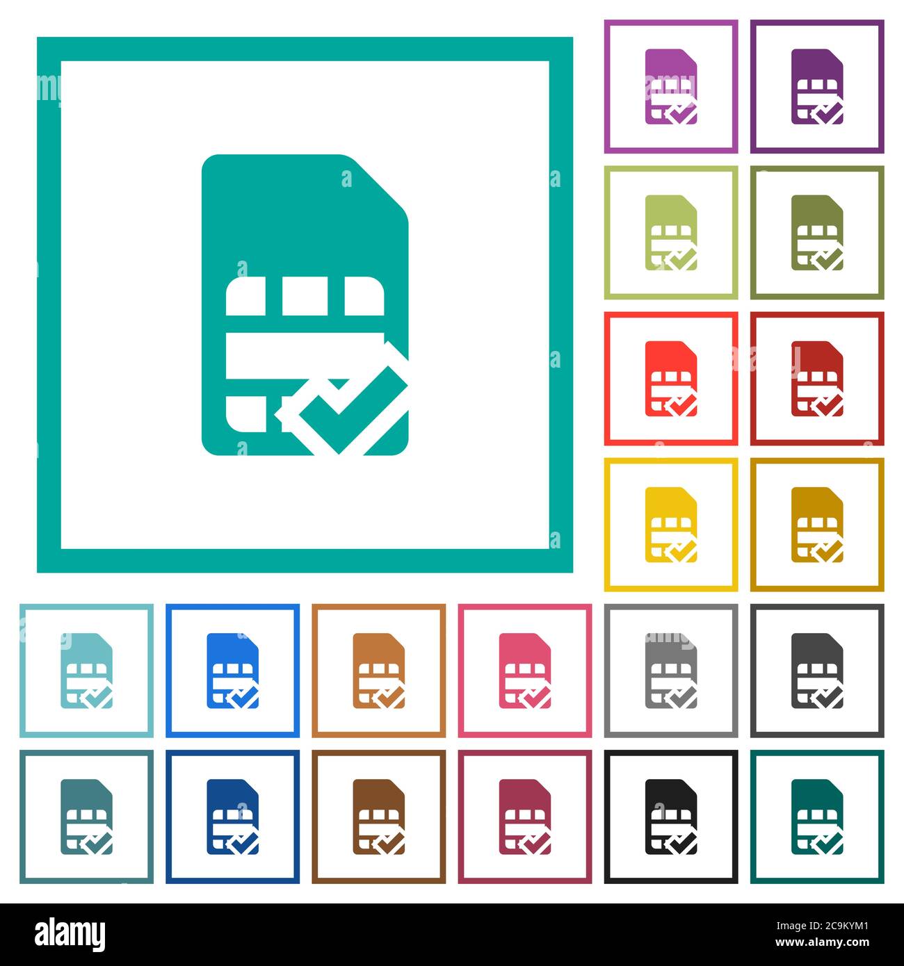 SIM card accepted flat color icons with quadrant frames on white ...