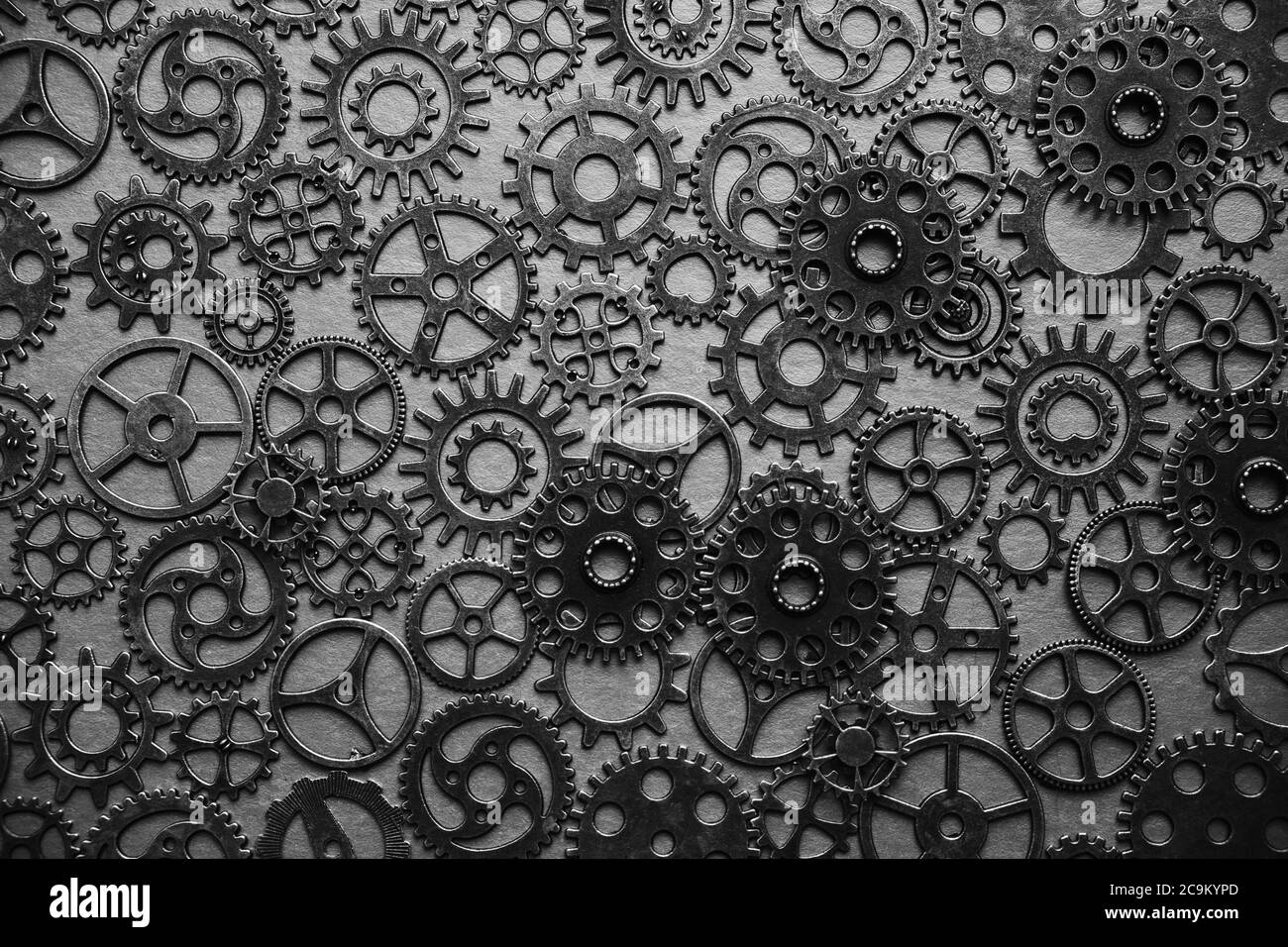 Gears, black and white abstract background, lots of small gears ...