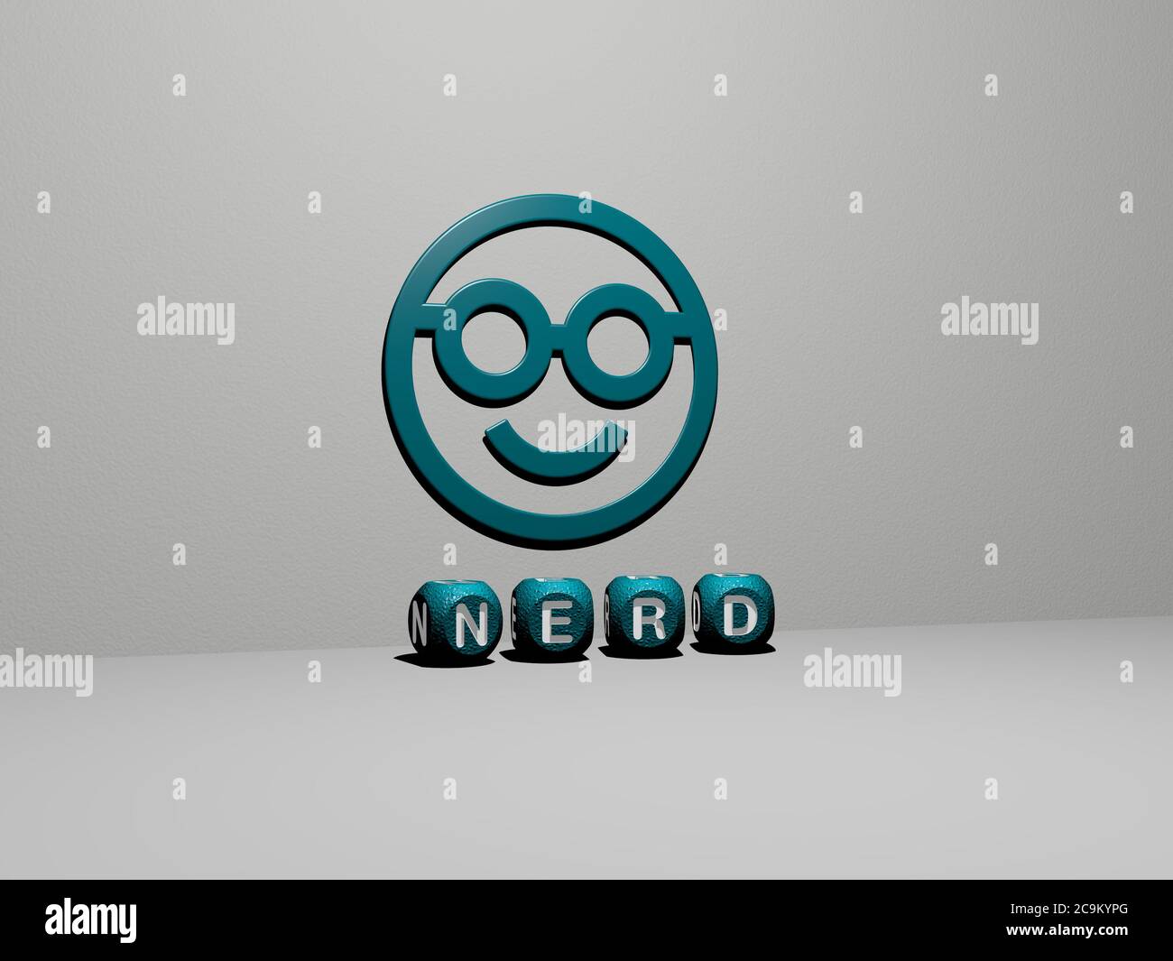 3D graphical image of nerd vertically along with text built by metallic ...