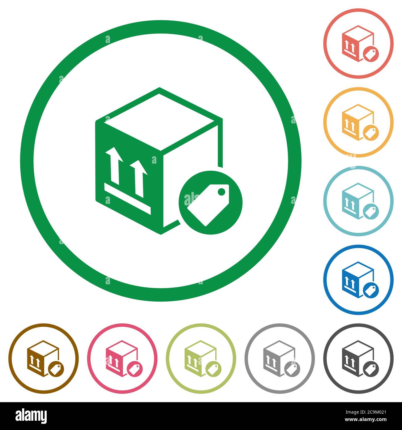 Package labeling flat color icons in round outlines on white background ...