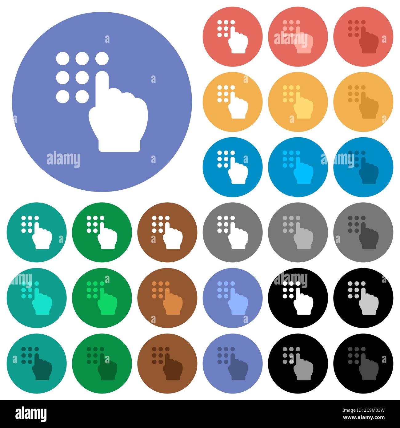 Typing security code multi colored flat icons on round backgrounds ...