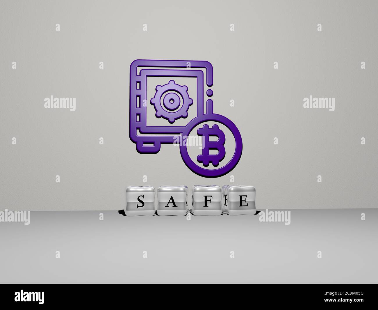 3D graphical image of SAFE vertically along with text built by metallic ...