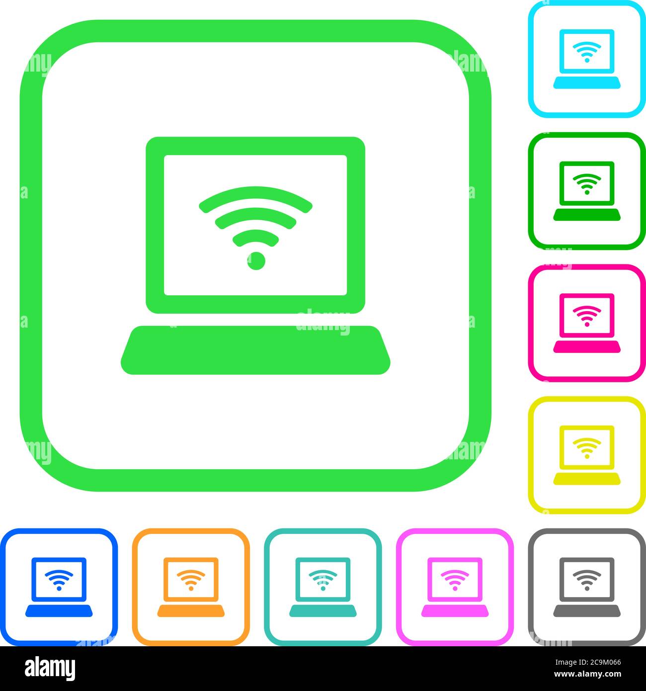 Laptop computer with wireless symbol vivid colored flat icons in curved ...