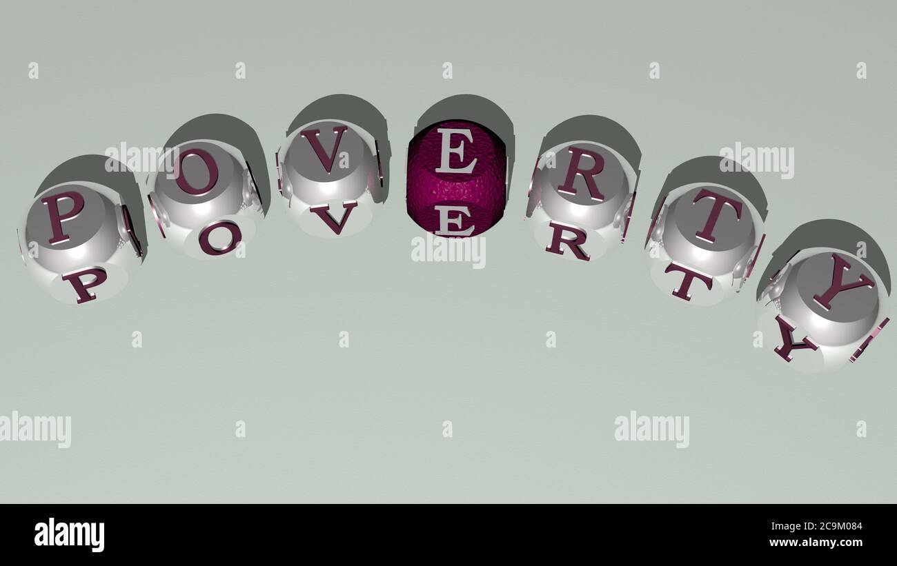 combination of POVERTY built by cubic letters from the top perspective ...