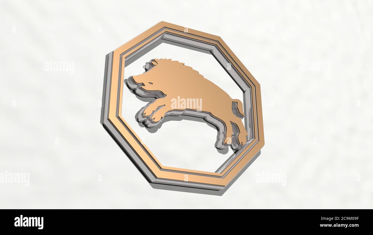 WILD BORE SIGN made by 3D illustration of a shiny metallic sculpture on ...