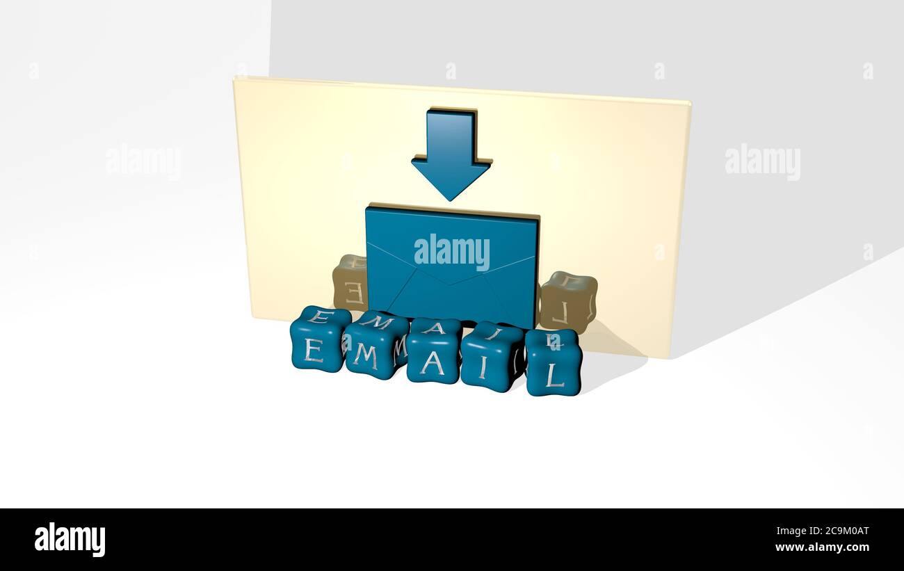 3D representation of email with icon on the wall and text arranged by ...