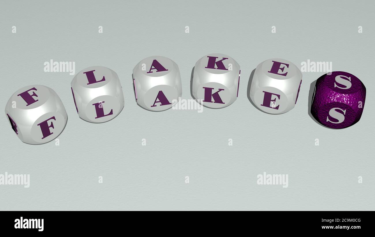 combination of flakes built by cubic letters from the top perspective ...