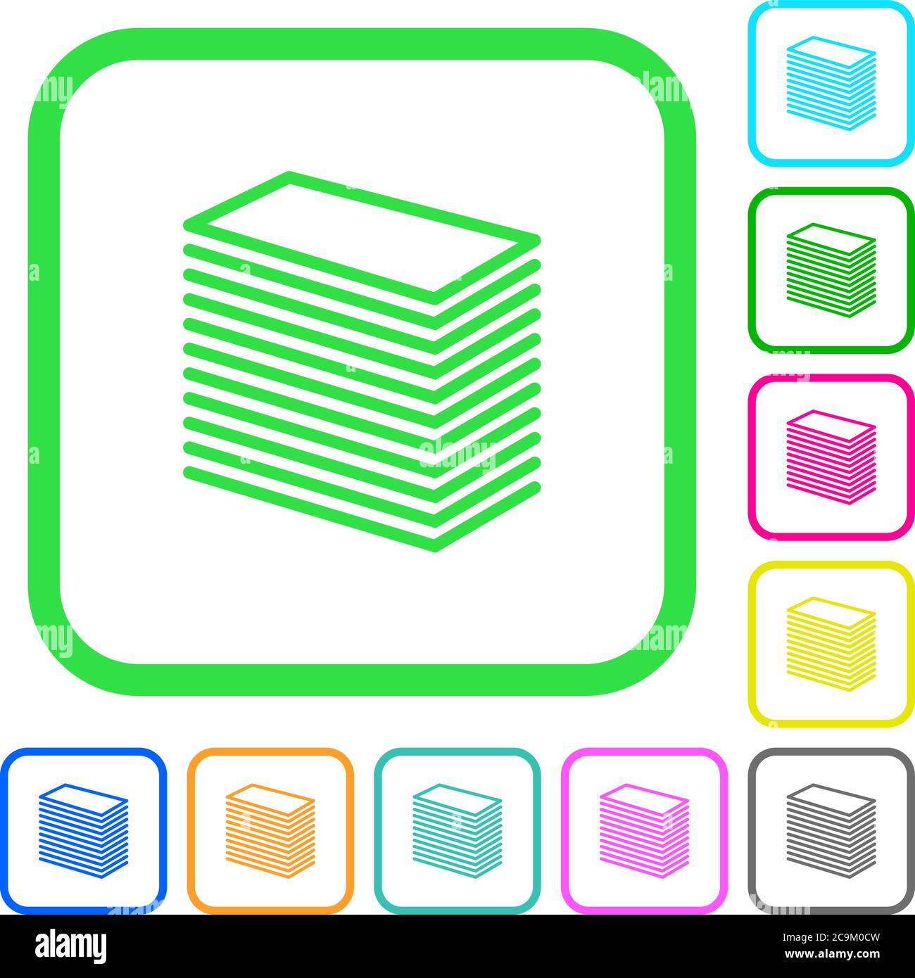 Paper stack vivid colored flat icons in curved borders on white ...