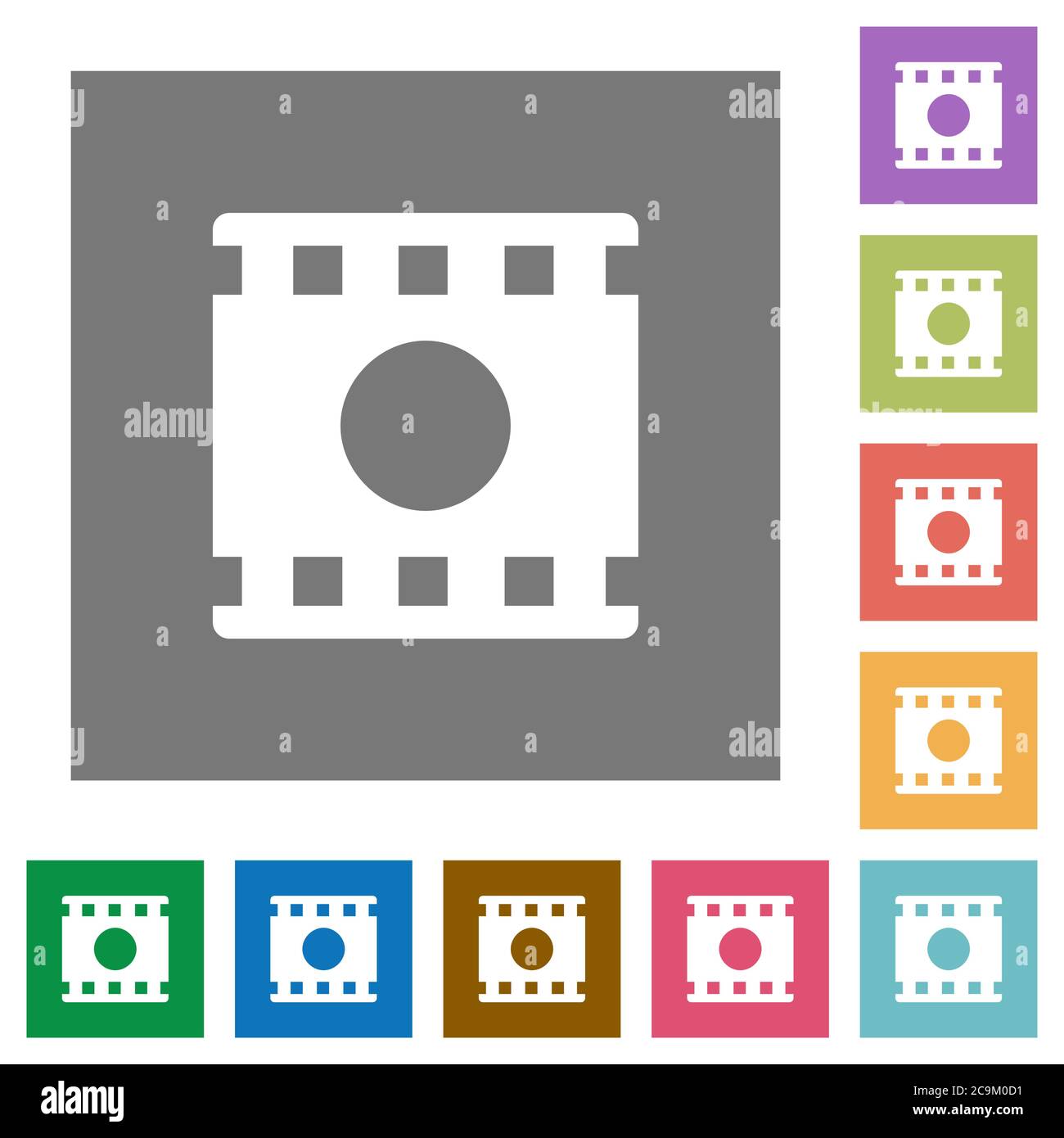 Movie record flat icons on simple color square backgrounds Stock Vector ...