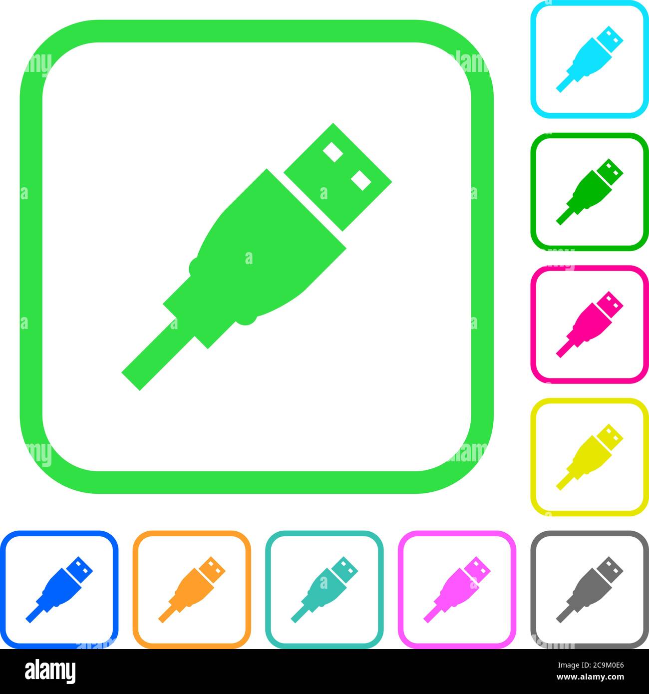 USB plug vivid colored flat icons in curved borders on white background ...