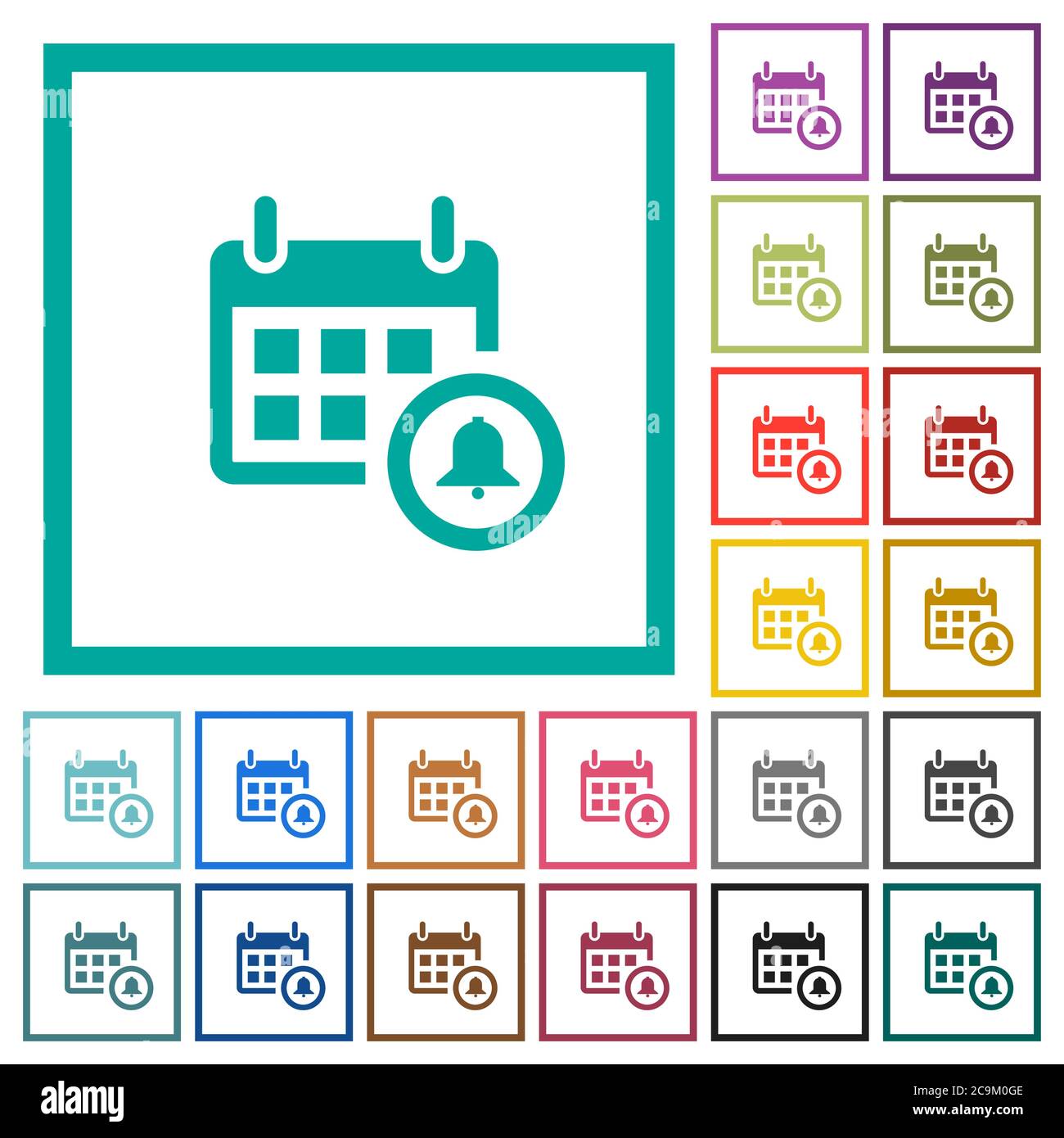 Calendar alarm flat color icons with quadrant frames on white ...
