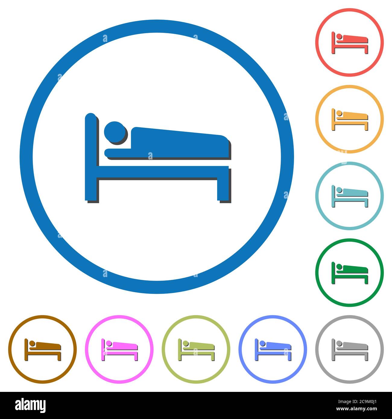 Sleeping man flat color vector icons with shadows in round outlines on ...