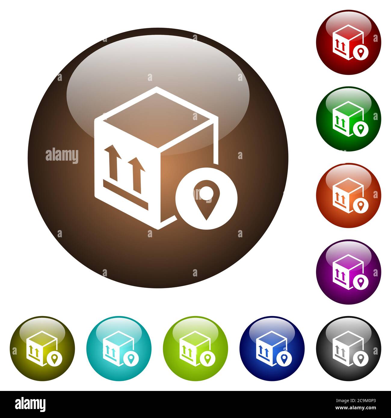 Package tracking white icons on round color glass buttons Stock Vector ...