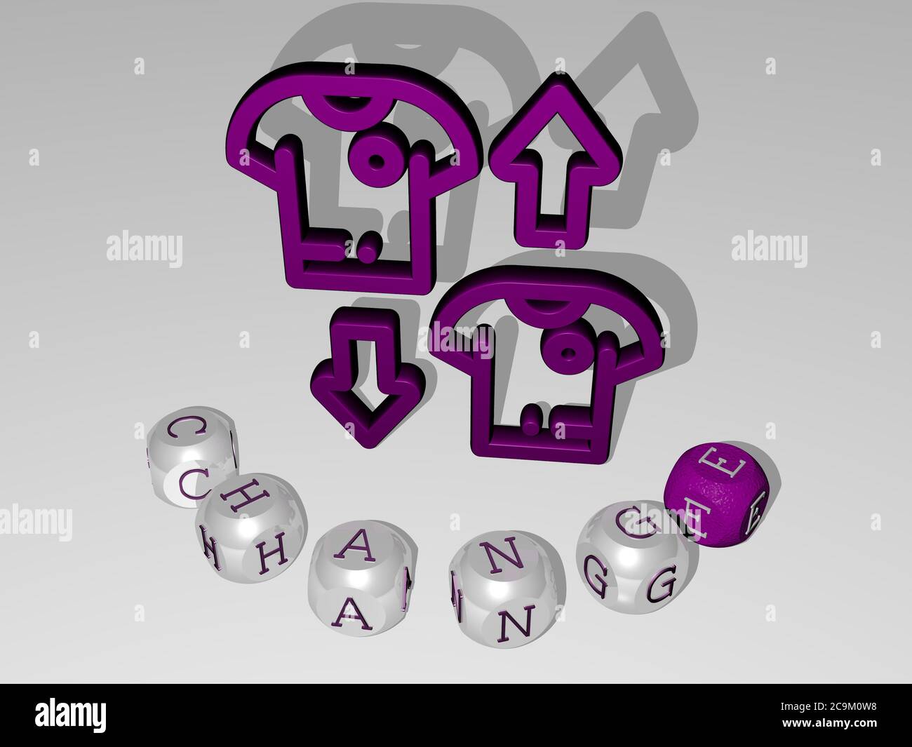 3D representation of change with icon on the wall and text arranged by ...