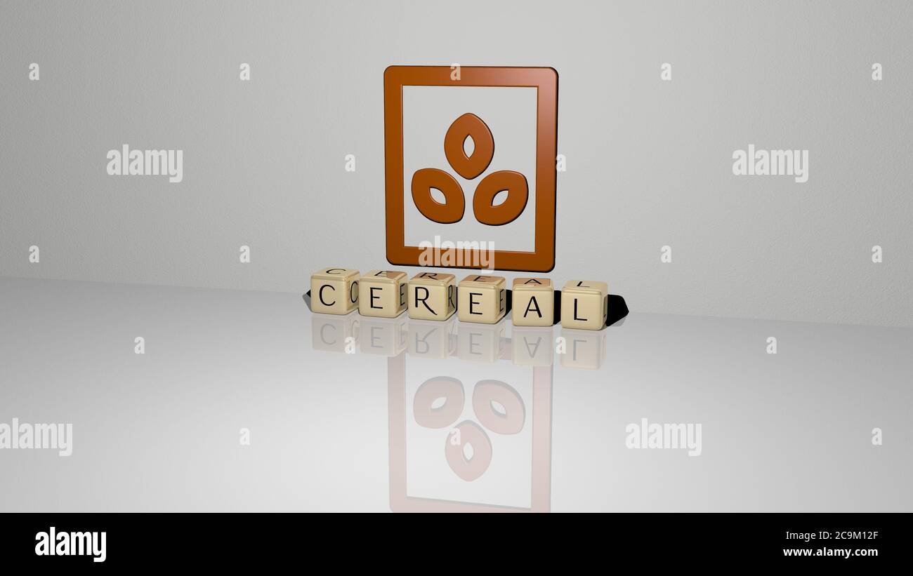 3D representation of cereal with icon on the wall and text arranged by ...