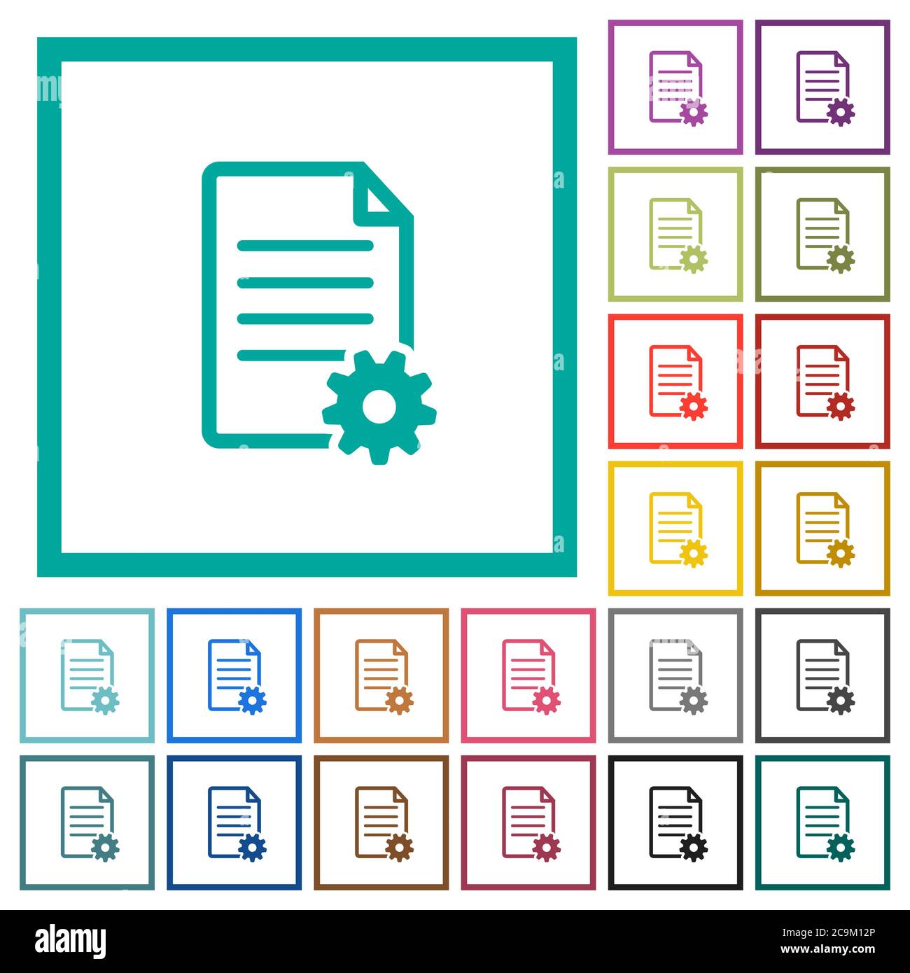Document setup flat color icons with quadrant frames on white ...