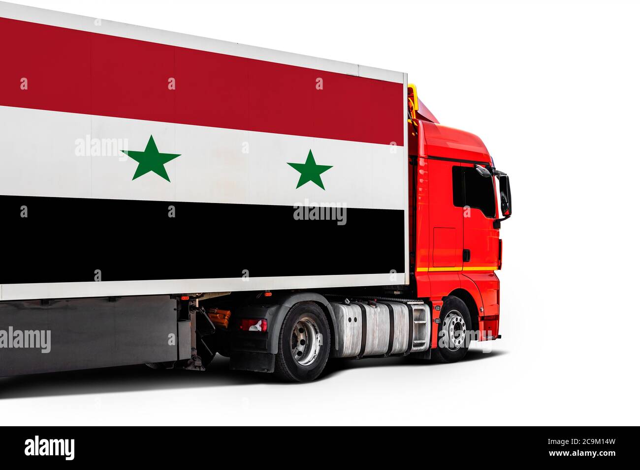 Big truck with the national flag of Syria on white isolated background ...