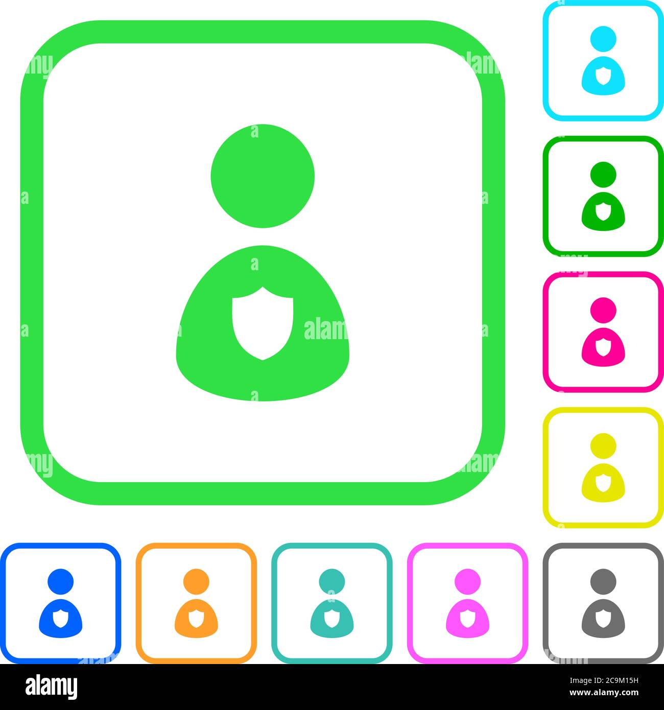 Security guard vivid colored flat icons in curved borders on white ...