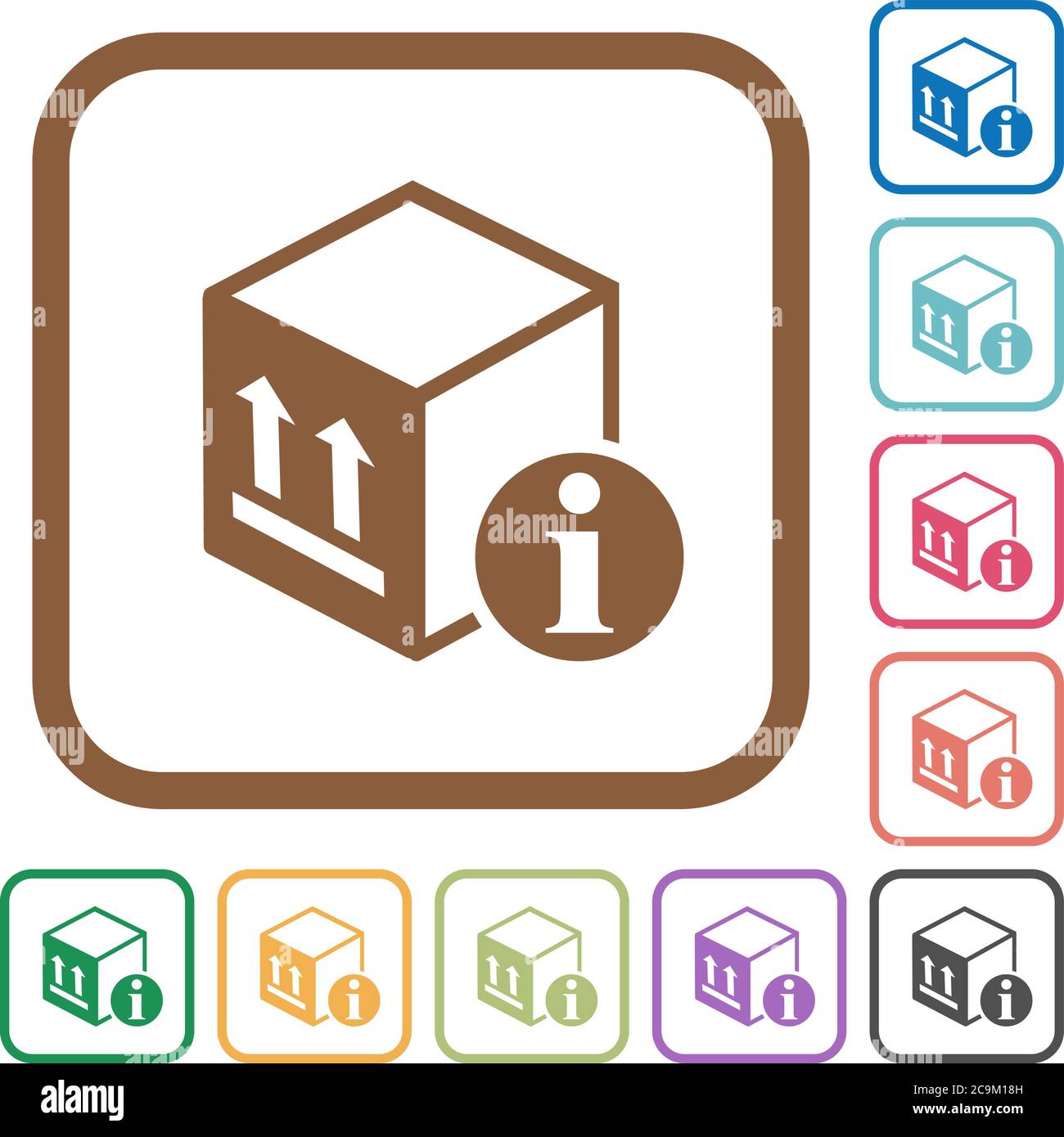 Package information simple icons in color rounded square frames on ...