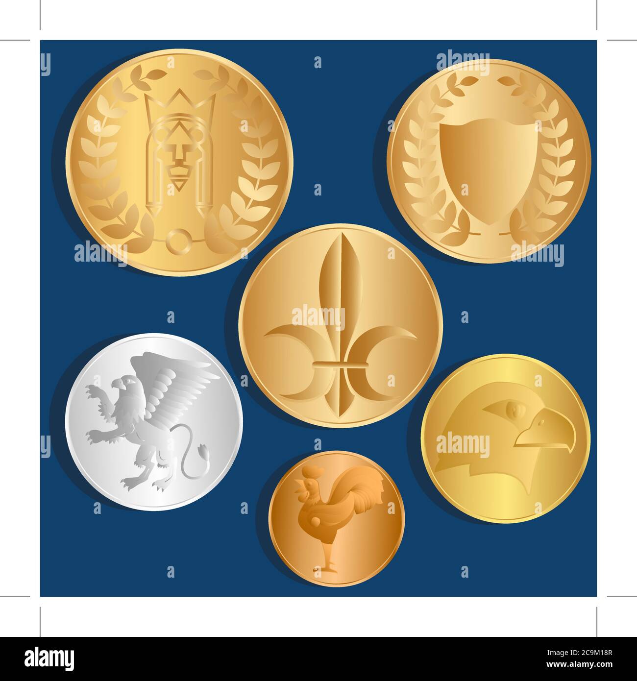 Different metal coins. Blue background. Vector Stock Vector Image & Art ...