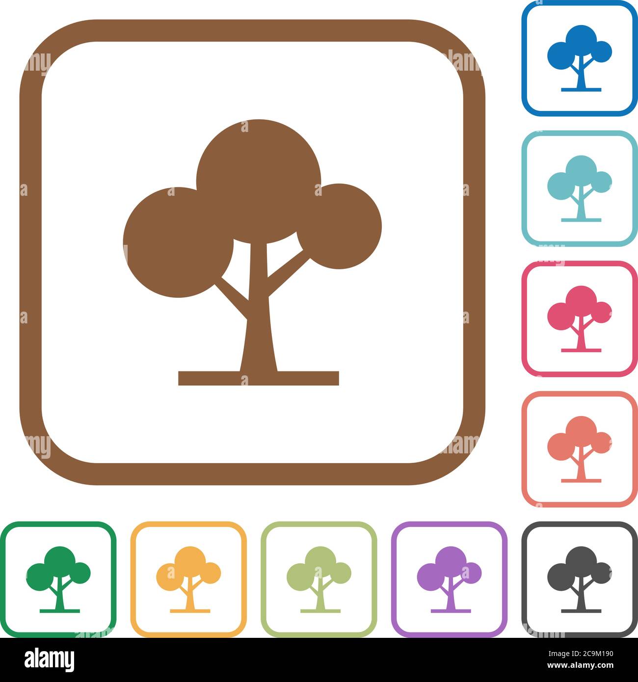 Leafy tree simple icons in color rounded square frames on white ...
