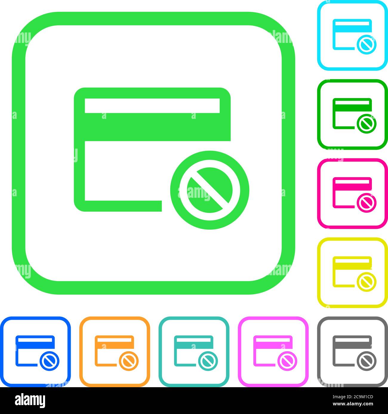 Credit card disabled vivid colored flat icons in curved borders on ...