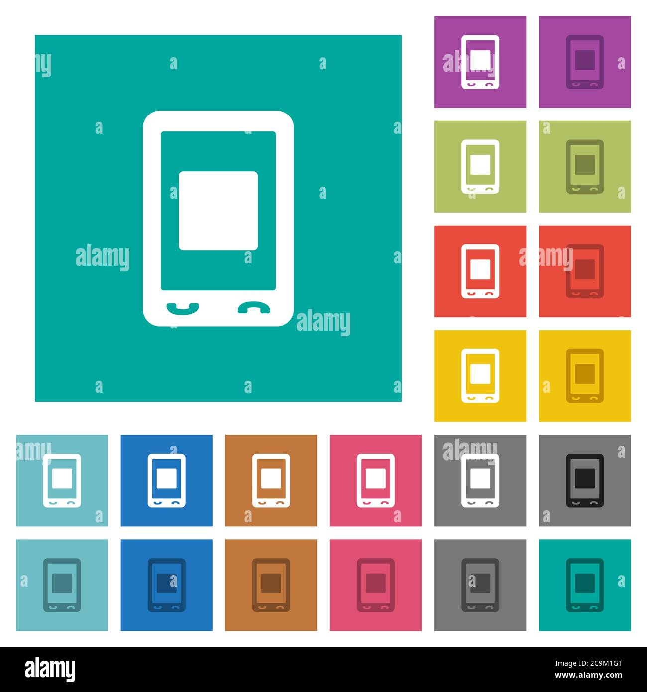 Mobile media stop multi colored flat icons on plain square backgrounds ...