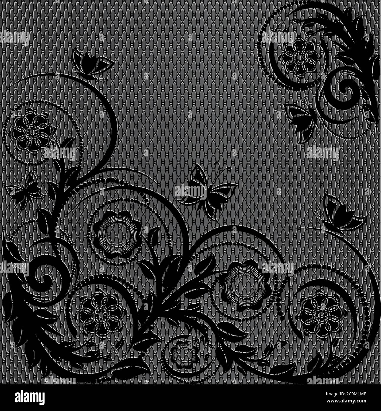 vector illustration of a wire metal texture with floral ornament Stock ...