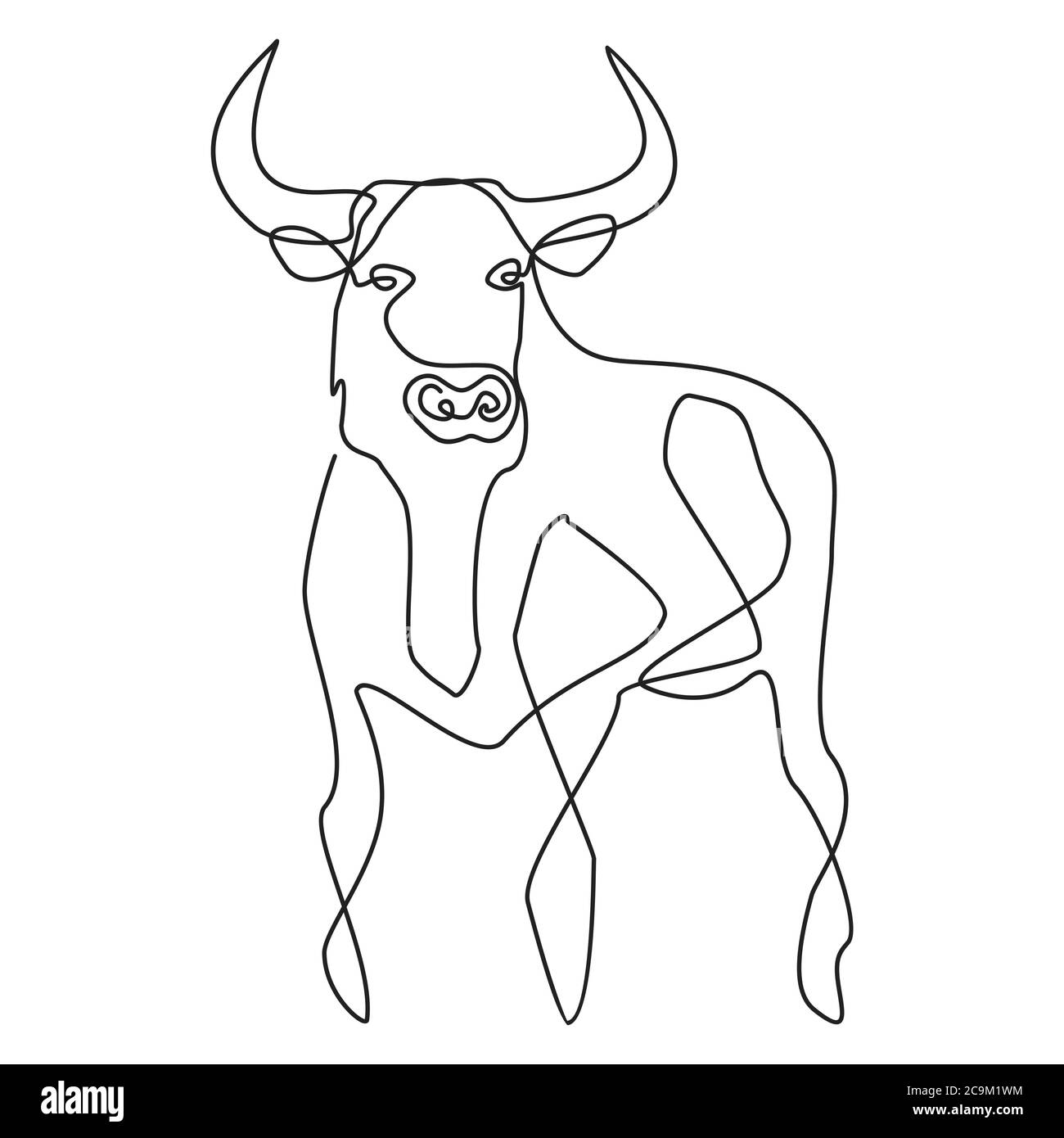 Silhouette of stand bull, drawn with one line Stock Vector Image & Art ...