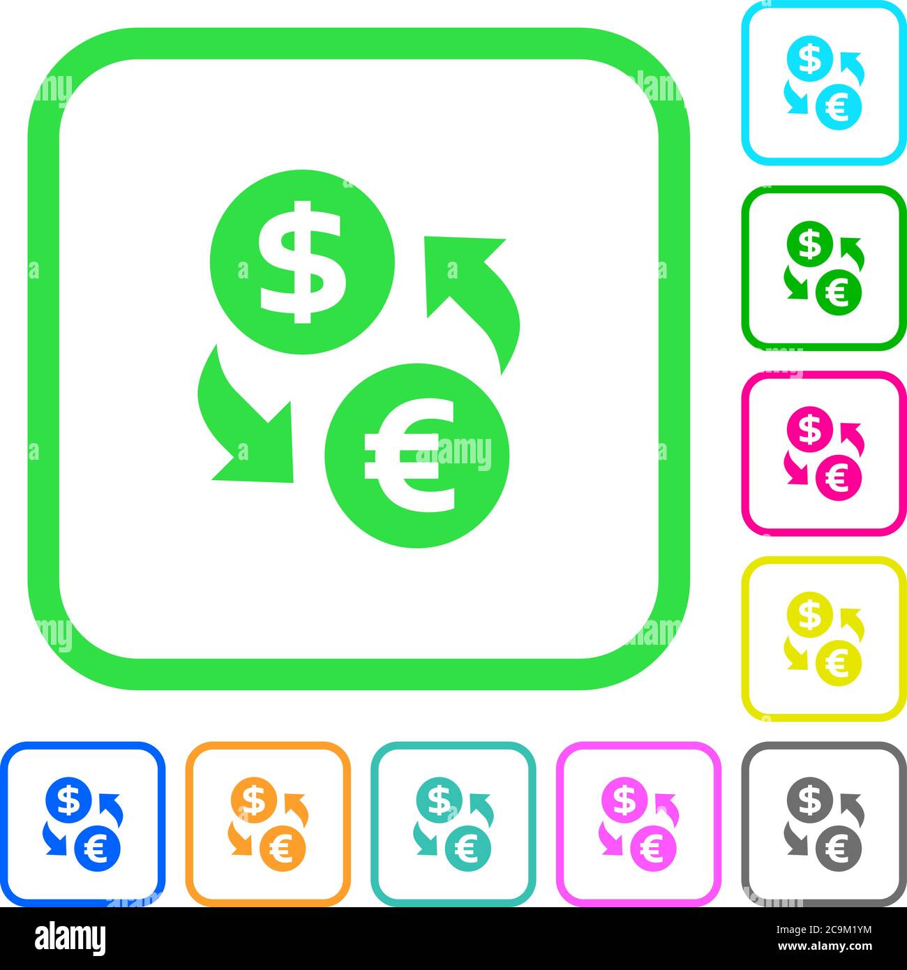 Dollar Euro money exchange vivid colored flat icons in curved borders ...