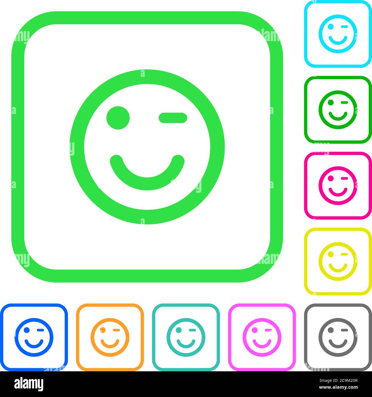 Winking emoticon vivid colored flat icons in curved borders on white ...