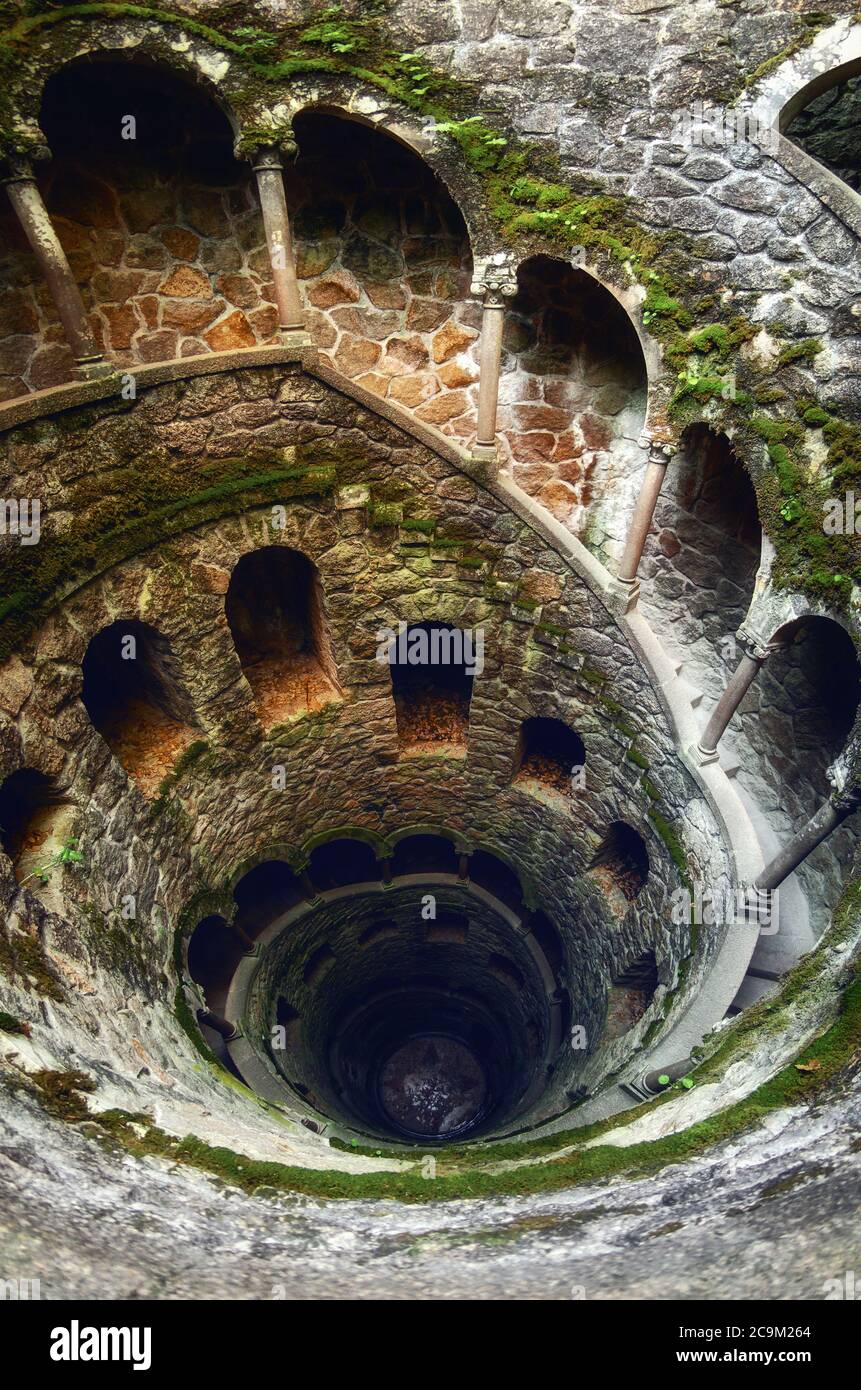 SINTRA, PORTUGAL - FEBRUARY 5 2019: The famous initiation well of the ...