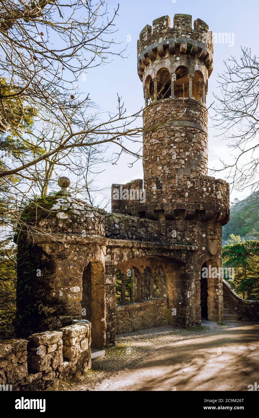 Sintra, Portugal - February 5 2019: The Regaleira Tower in Quinta da ...