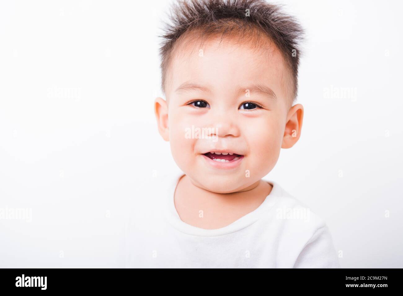 Close up of Asian portrait child boys 1 year 6 months smiling happy ...