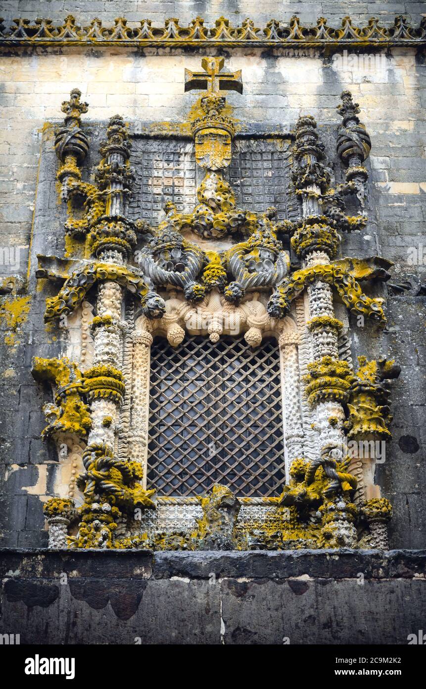 TOMAR, PORTUGAL - JANUARY 31, 2019: the decorated chapterhouse window ...