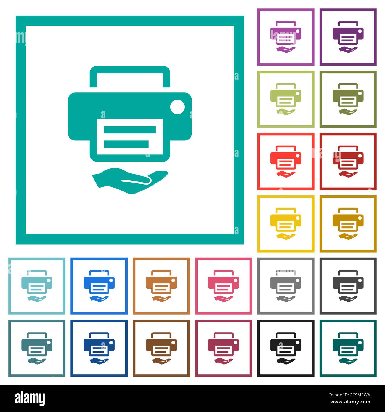 Shared printer flat color icons with quadrant frames on white ...