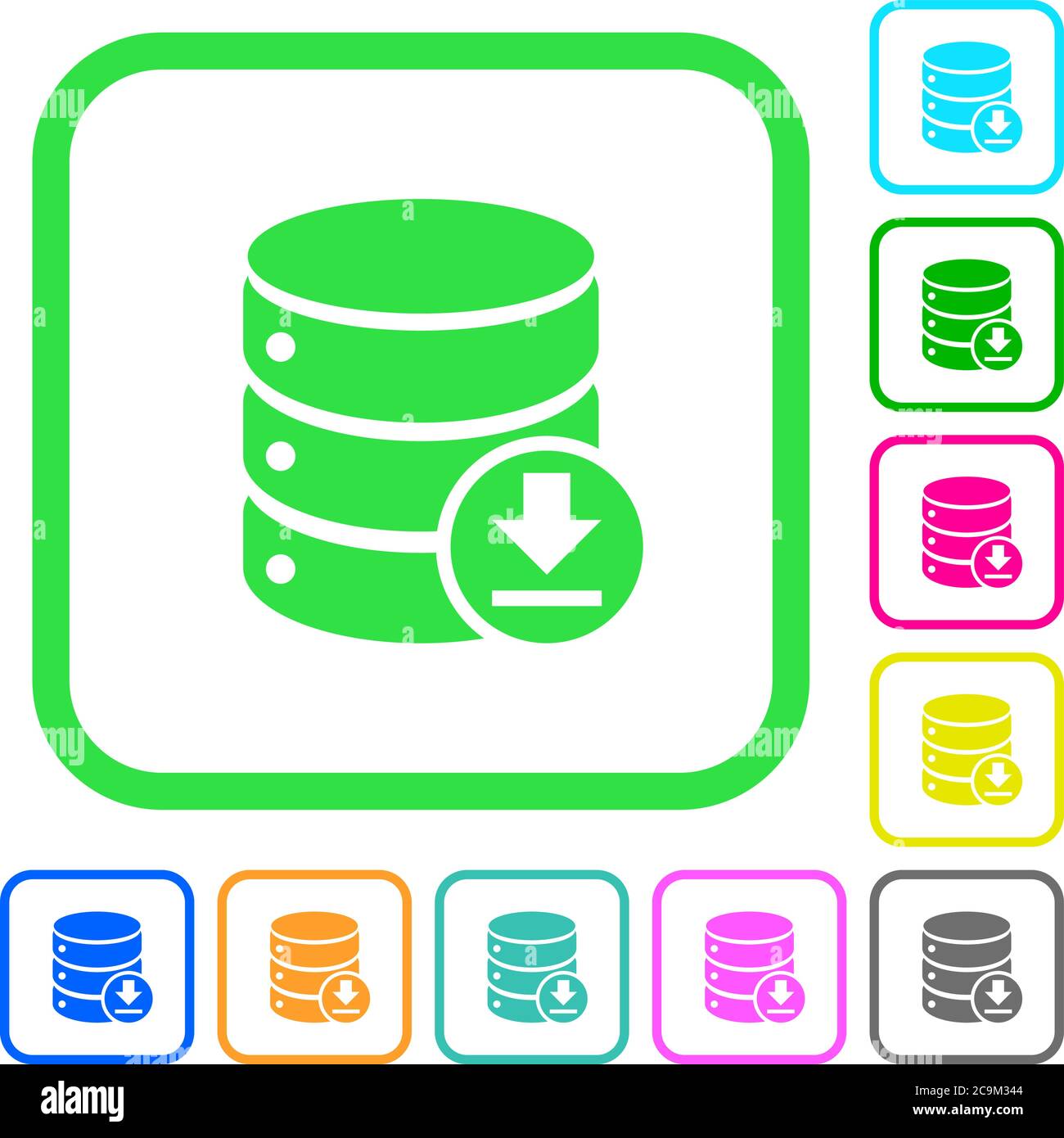 Backup database vivid colored flat icons in curved borders on white ...
