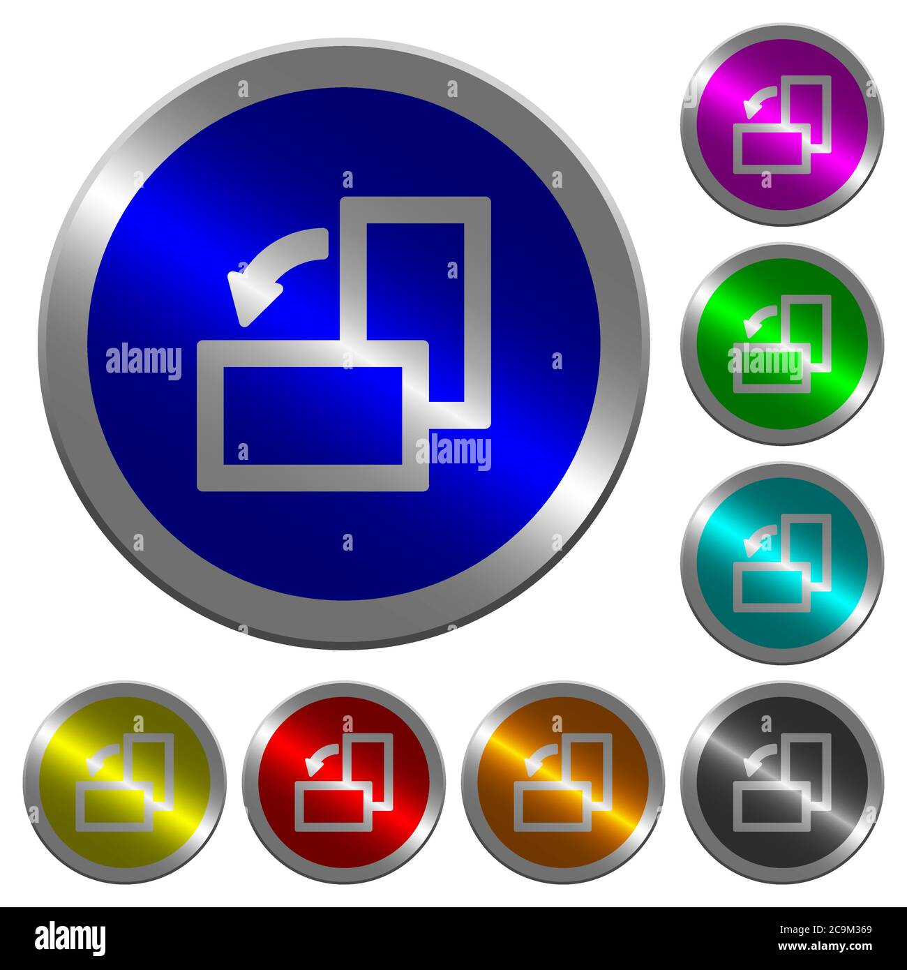 Rotate left icons on round luminous coin-like color steel buttons Stock Vector Image & Art - Alamy