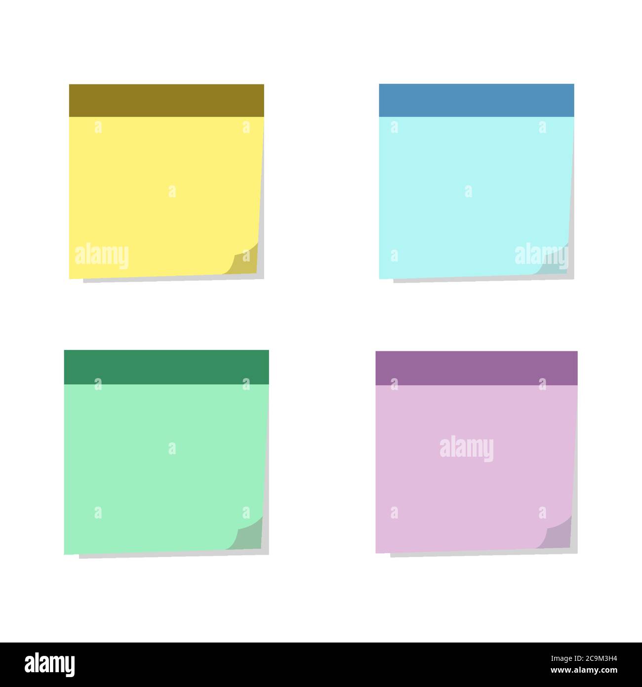 Square sticky notes with shadow curved edge in flat style isolated on ...