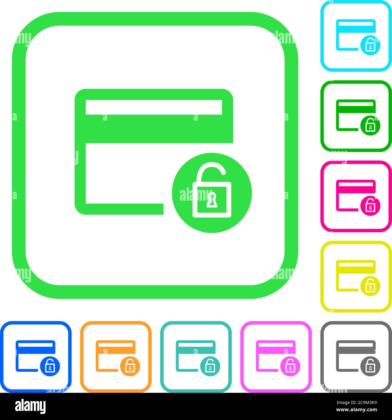 Unlock credit card transactions vivid colored flat icons in curved ...