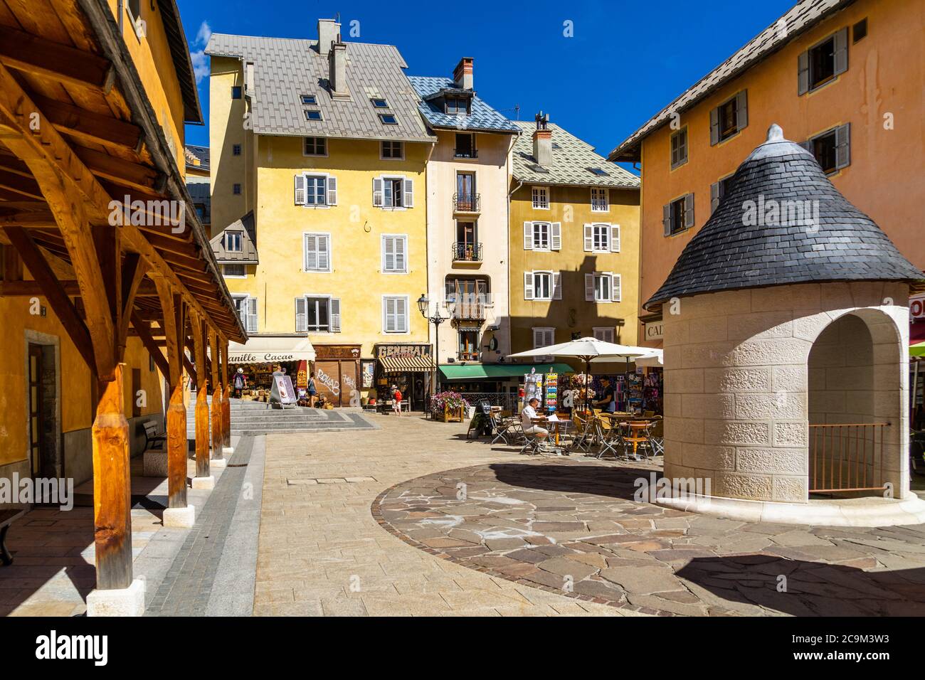 Briancon, Hautes-Alpes, France, July 2020 – A small square in Briancon ...