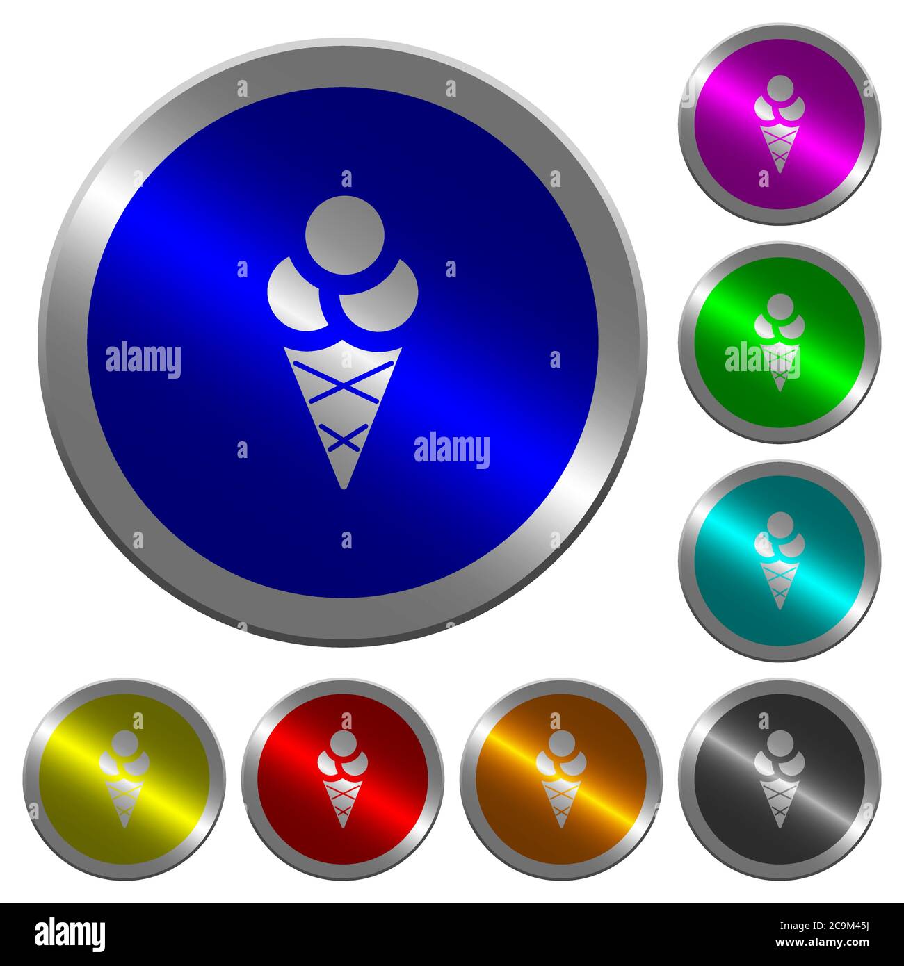 Ice cream icons on round luminous coin-like color steel buttons Stock ...