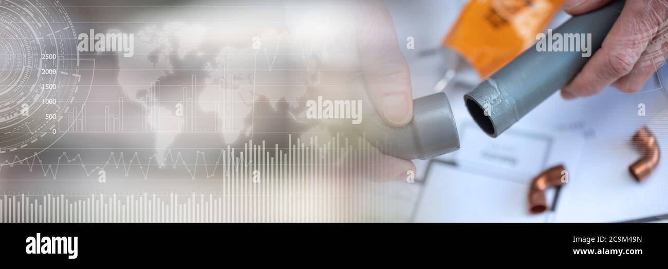 Plumber joining pvc pipe and fitting; panoramic banner Stock Photo - Alamy