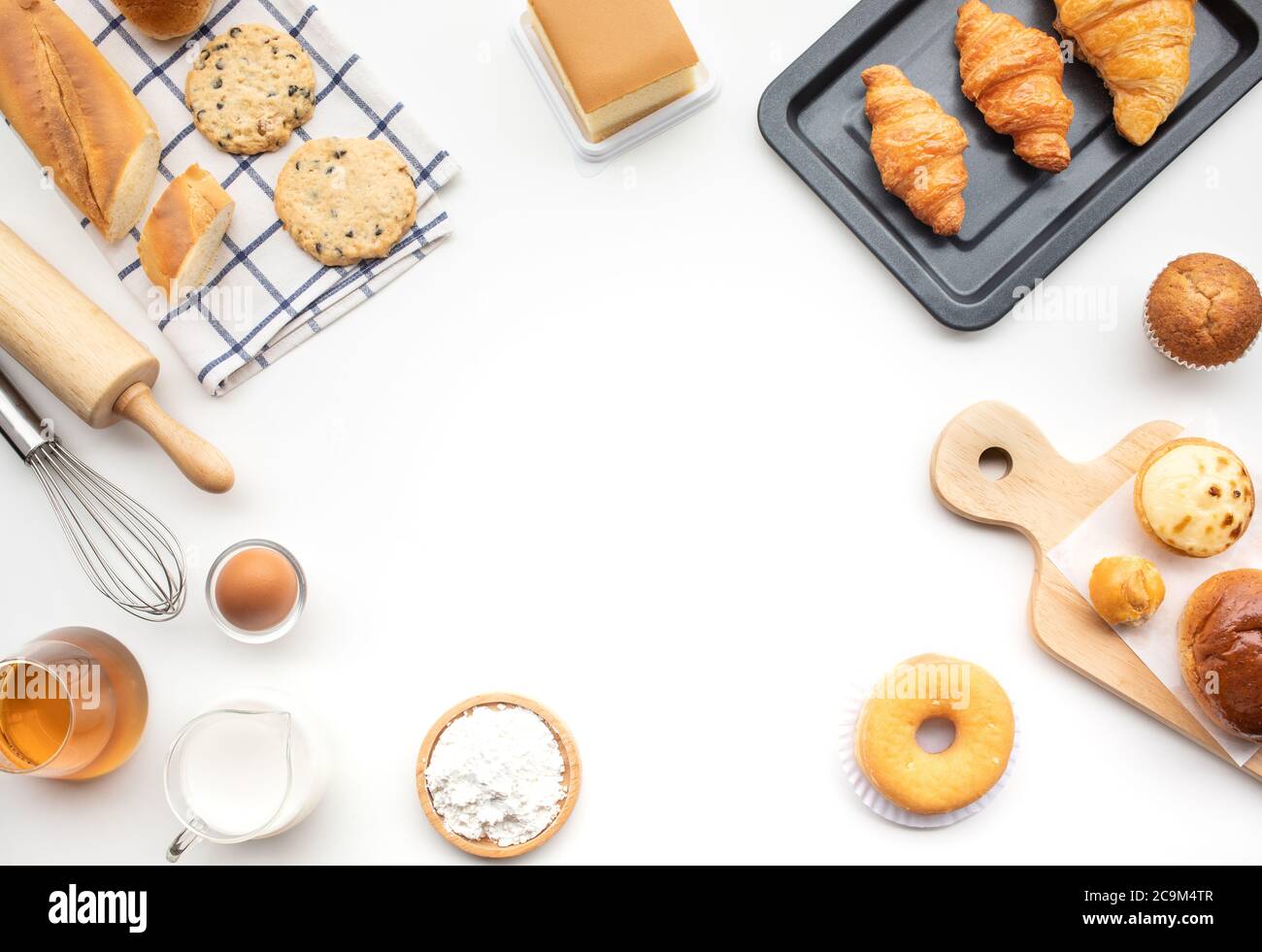 Set of breakfast food or bakery,cake on table background.cooking and ...