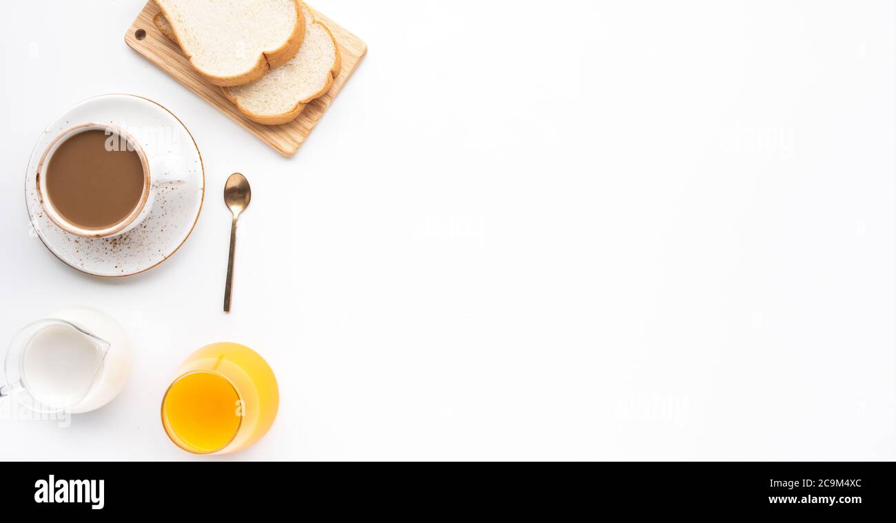 Set of breakfast food or bakery on white table background.cooking and ...